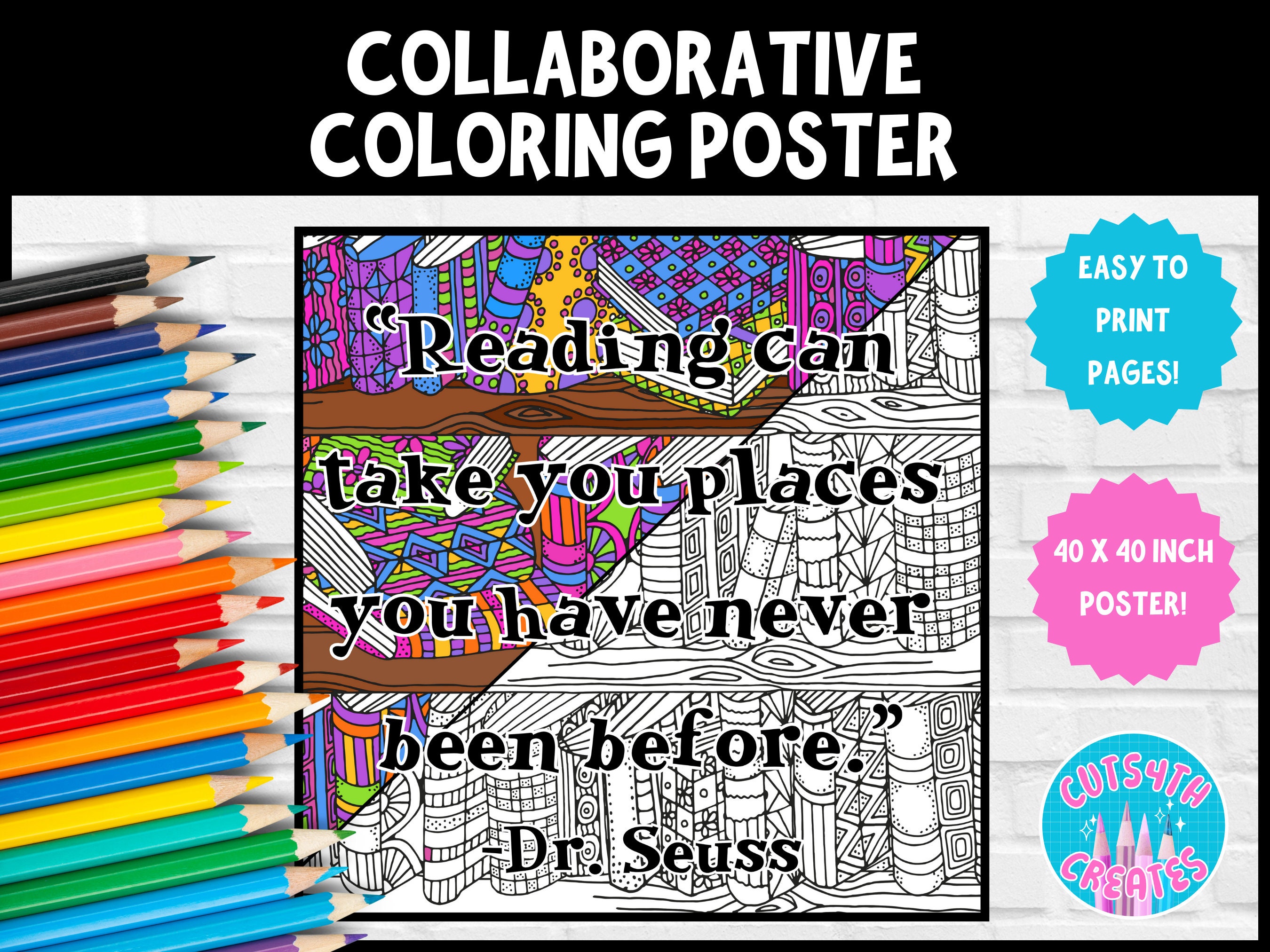 Collaborative Coloring Poster Teamwork Activity "reading Can Take You ...