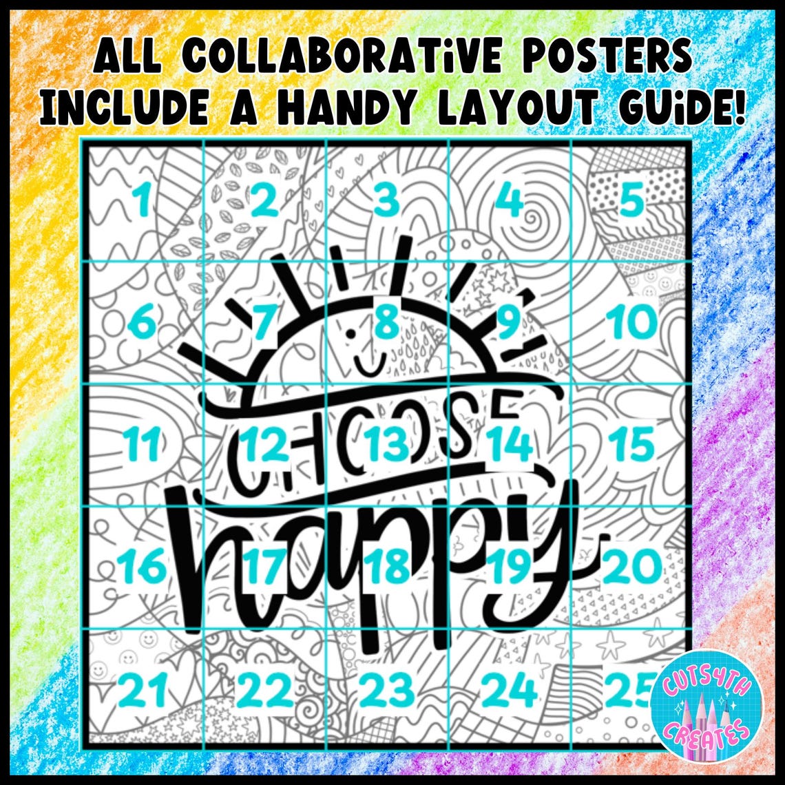 Collaborative Coloring Poster Bulletin Board 25 Pieces Choose Happy ...