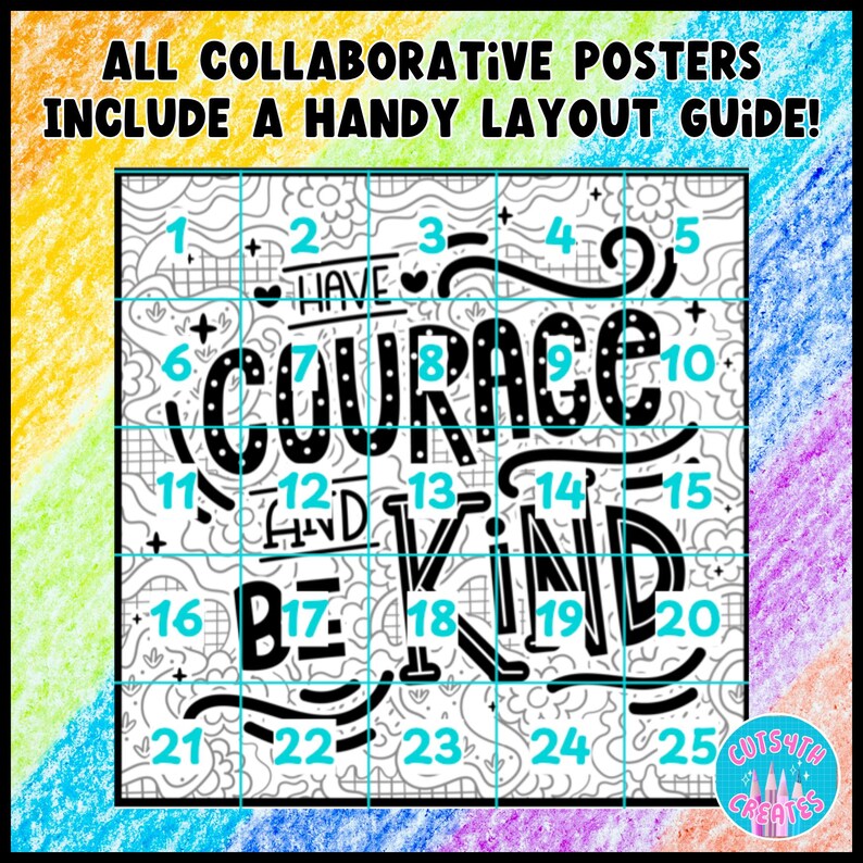 Collaborative Coloring Poster Bulletin Board 25 Pieces | Have Courage ...
