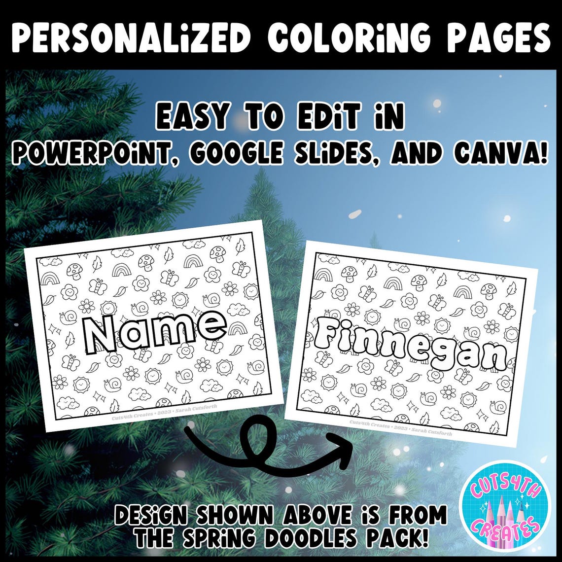 EDITABLE! Christmas Doodles Personalized Coloring Pages Add Student ...