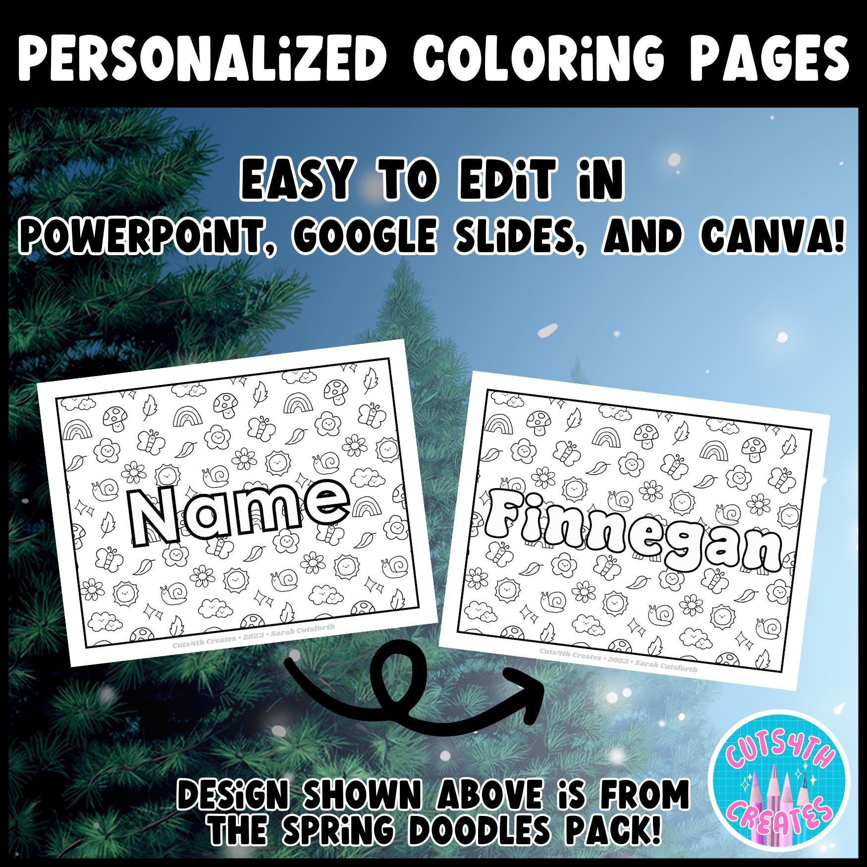 EDITABLE! Christmas Doodles Personalized Coloring Pages Add Student ...