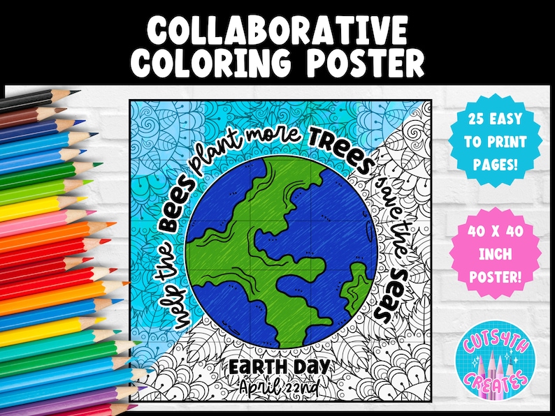 Earth Day Collaborative Coloring Poster Help the Bees Plant More Trees ...