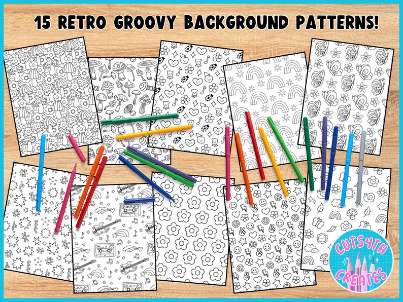 EDITABLE Binder Covers Retro Groovy Cute Doodle Pattern Coloring Pages ...