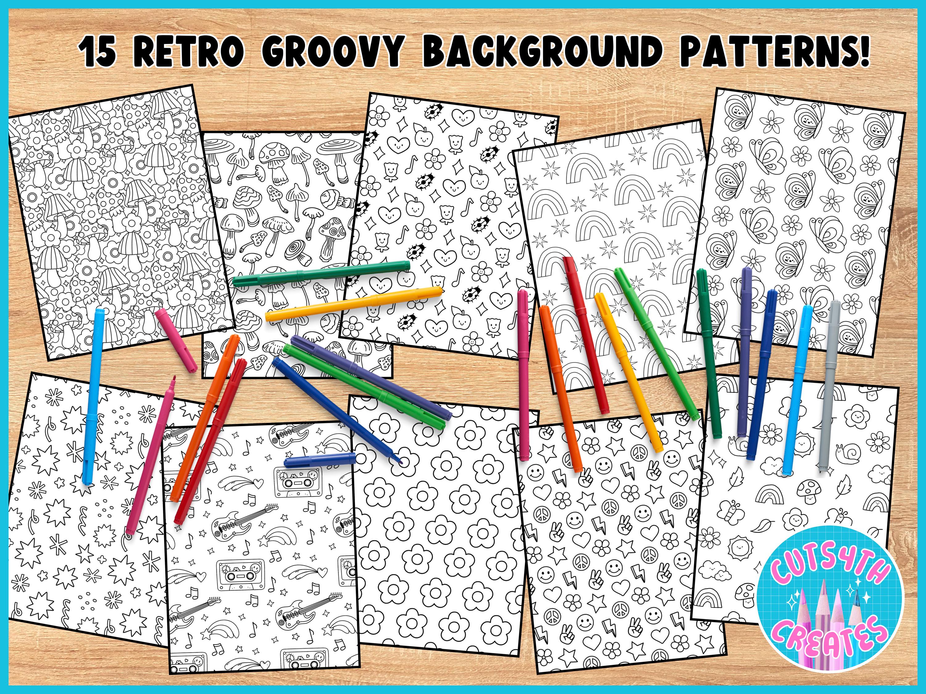 EDITABLE Binder Covers Retro Groovy Cute Doodle Pattern Coloring Pages ...