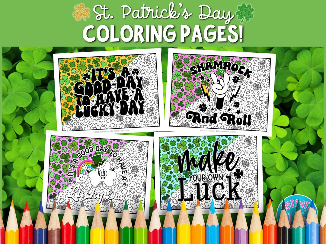 Printable Coloring Pages St. Patrick's Day 4 Pages March Cartoon Retro ...
