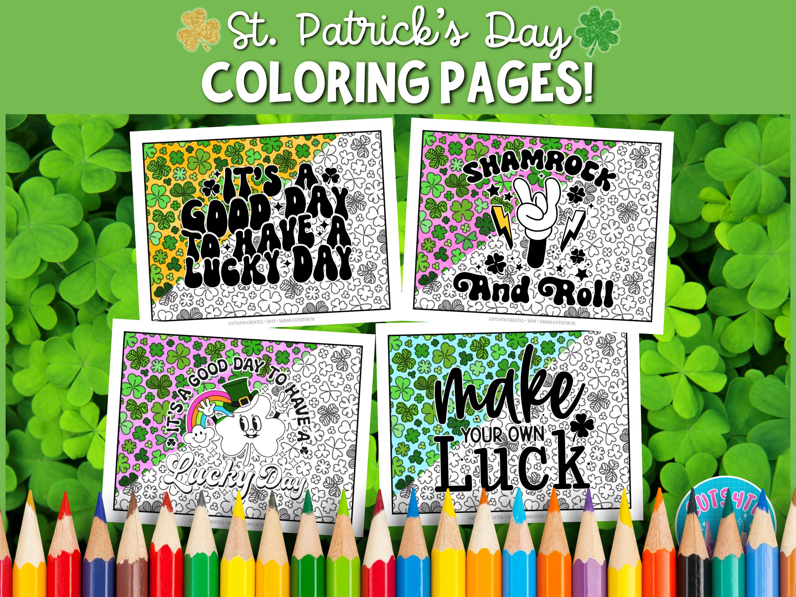 Printable Coloring Pages St. Patrick's Day 4 Pages March Cartoon Retro ...
