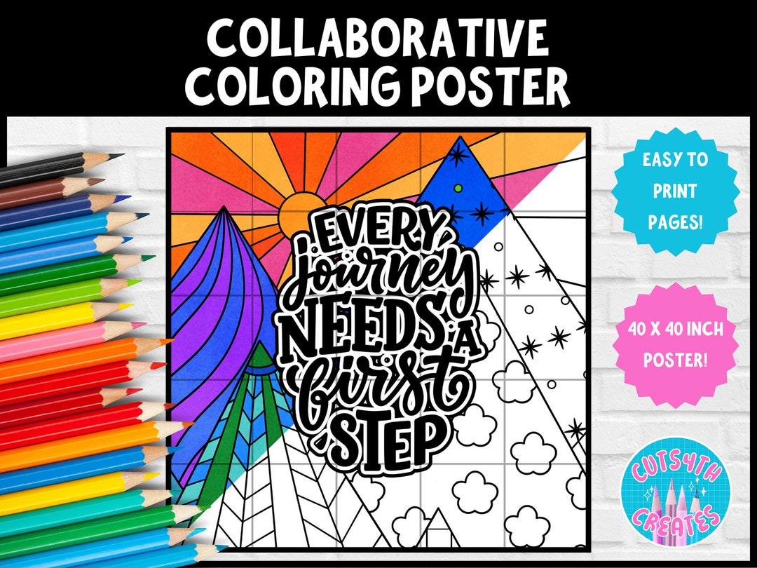 Kids Teamwork Activity Collaborative Coloring Poster Growth Mindset ...