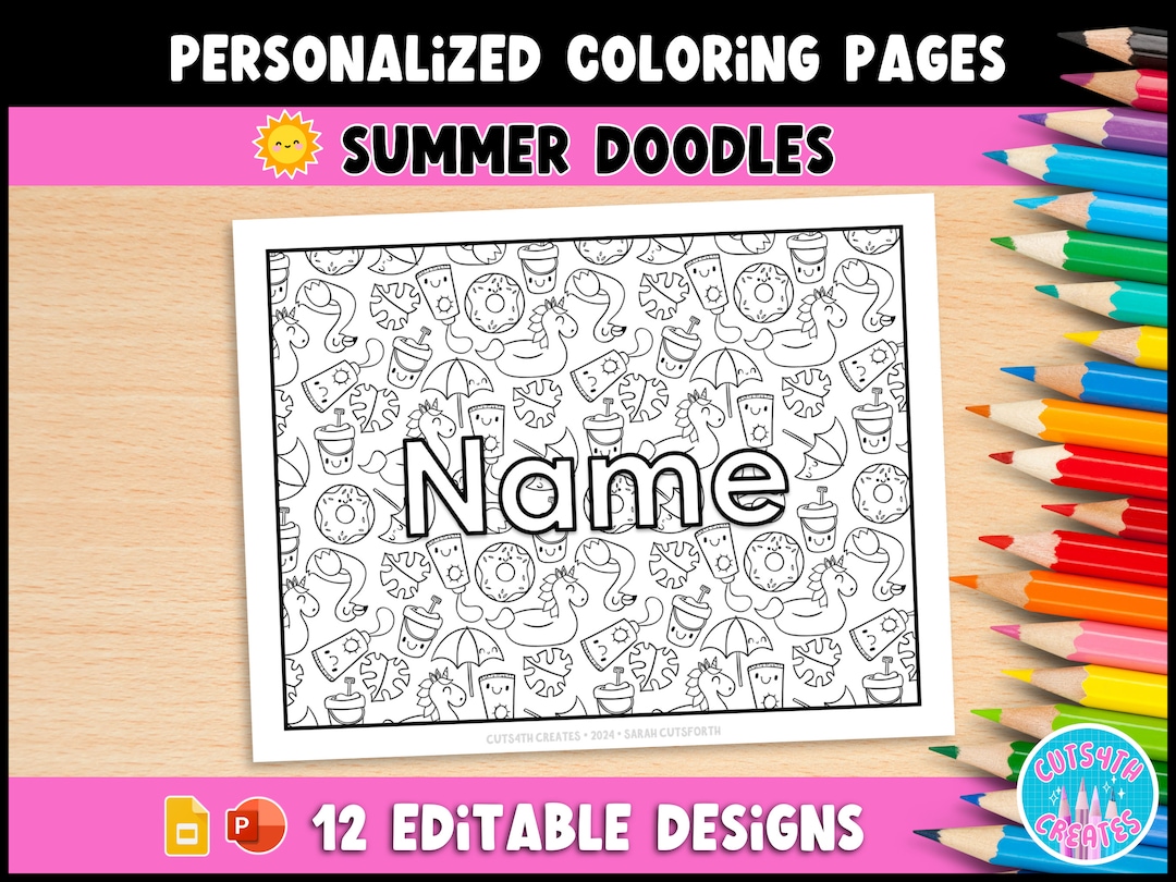 EDITABLE! Summer Doodles Personalized Coloring Pages | Add Student ...