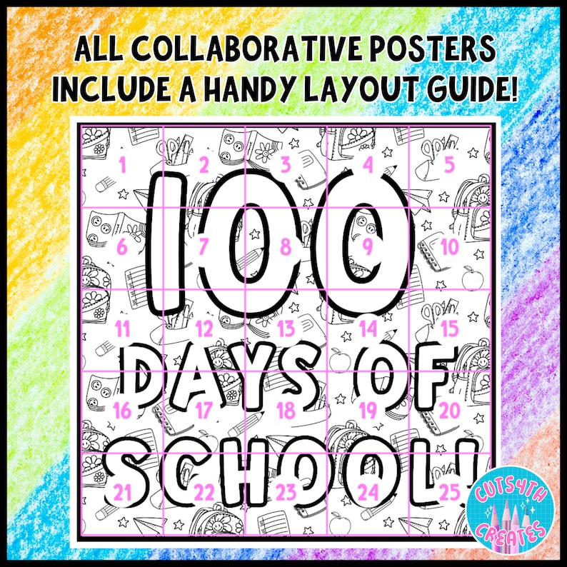 Collaborative Coloring Poster | 100th Day of School 100 Days Party ...