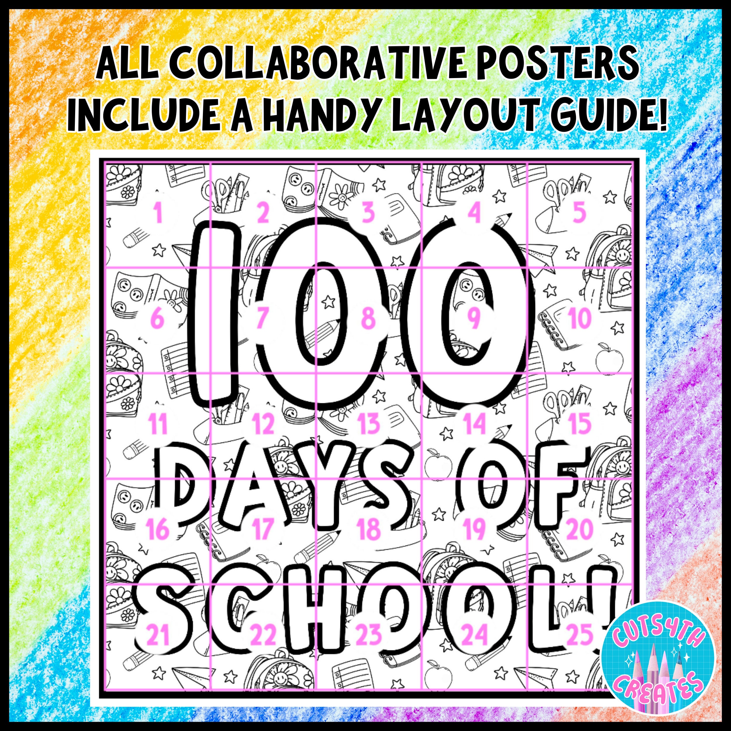 Collaborative Coloring Poster | 100th Day of School 100 Days Party ...