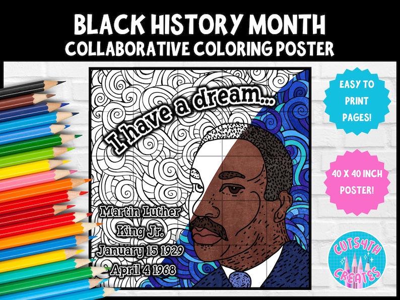 Collaborative Coloring Poster Teamwork Activity Martin Luther King Jr ...