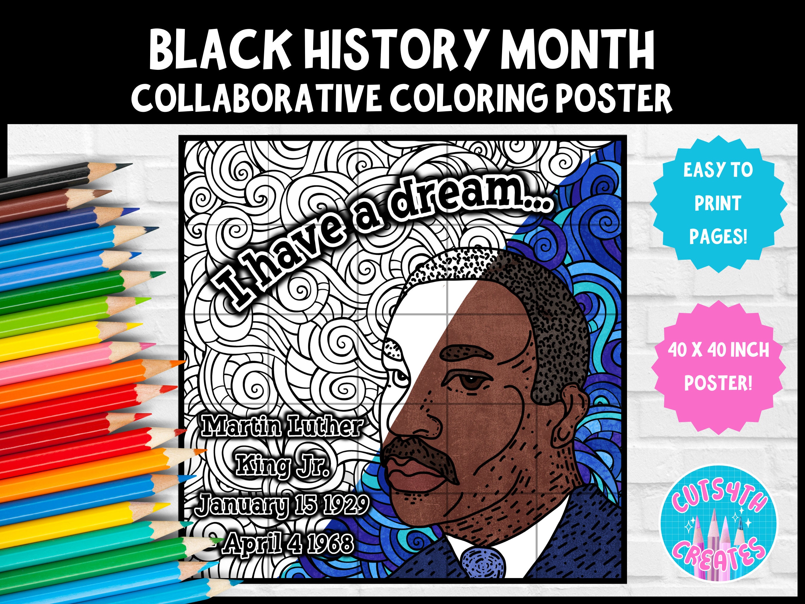 Collaborative Coloring Poster Teamwork Activity Martin Luther King Jr ...