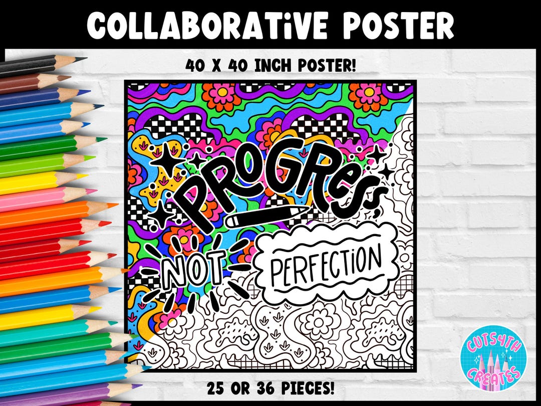 Collaborative Coloring Poster Progress Not Perfection 25 or 36 Square ...