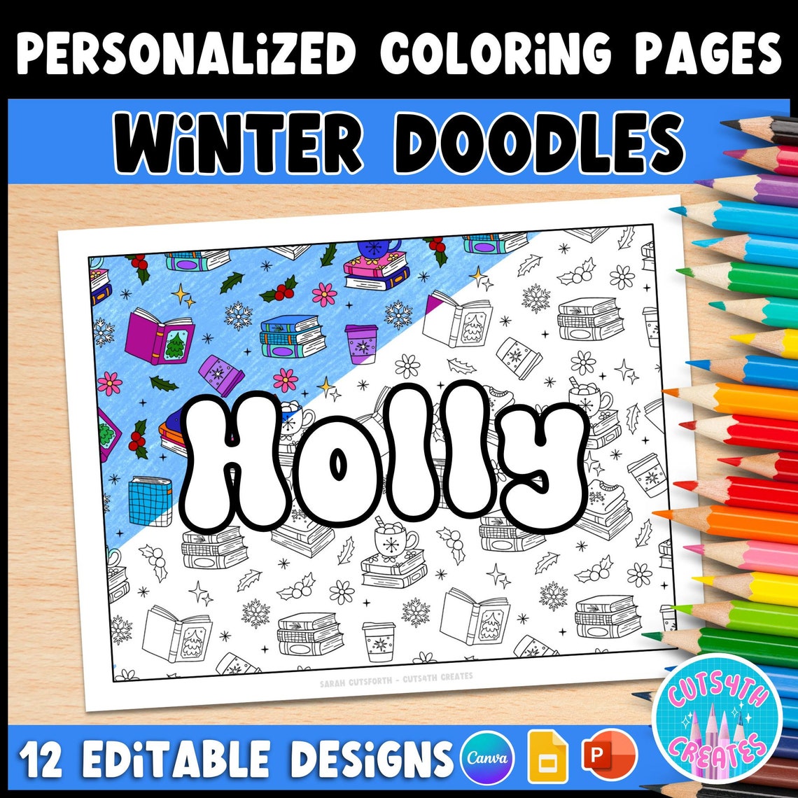 EDITABLE! Winter Doodles Personalized Coloring Pages | Add Student ...