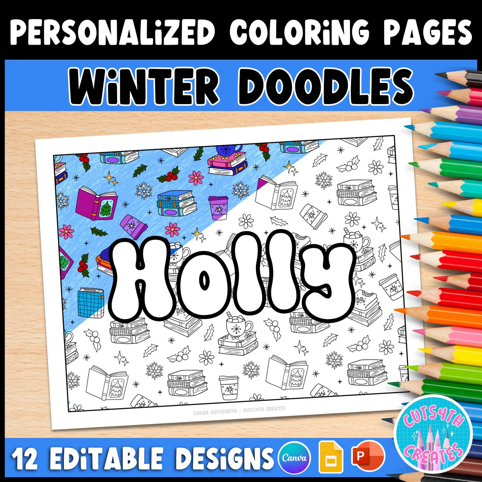 EDITABLE! Winter Doodles Personalized Coloring Pages | Add Student ...