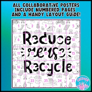 Earth Day Collaborative Coloring Poster Reduce Reuse Recycle Teamwork ...