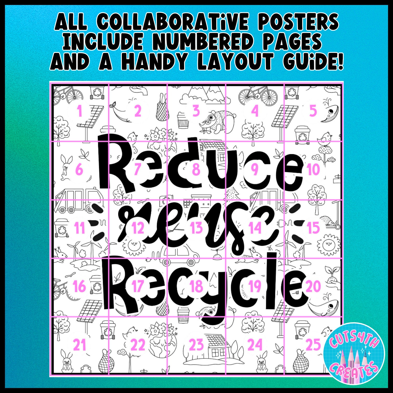 Earth Day Collaborative Coloring Poster Reduce Reuse Recycle Teamwork ...