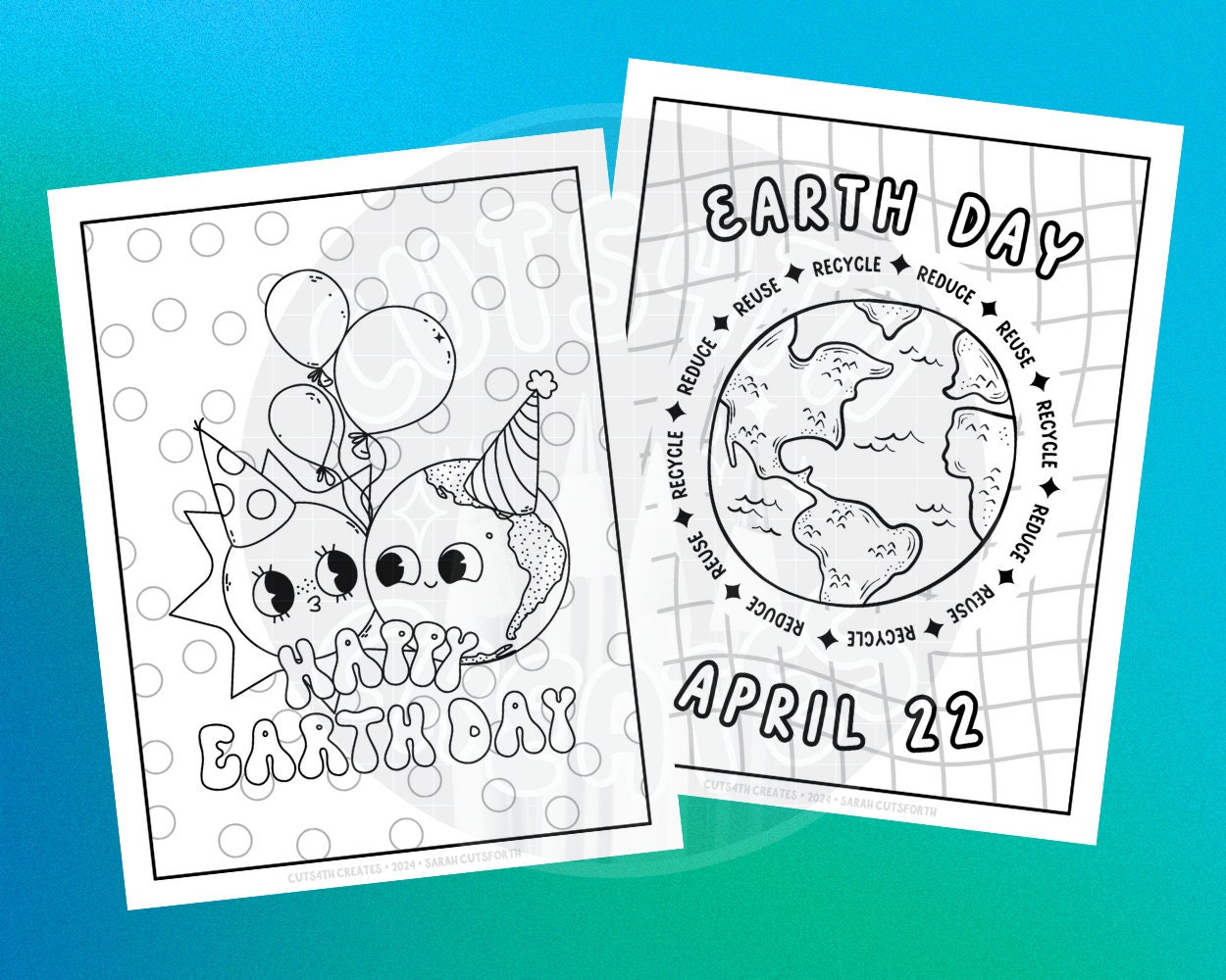 Earth Day Coloring Pages 20 Sheets Retro Groovy Cartoon Conservation ...