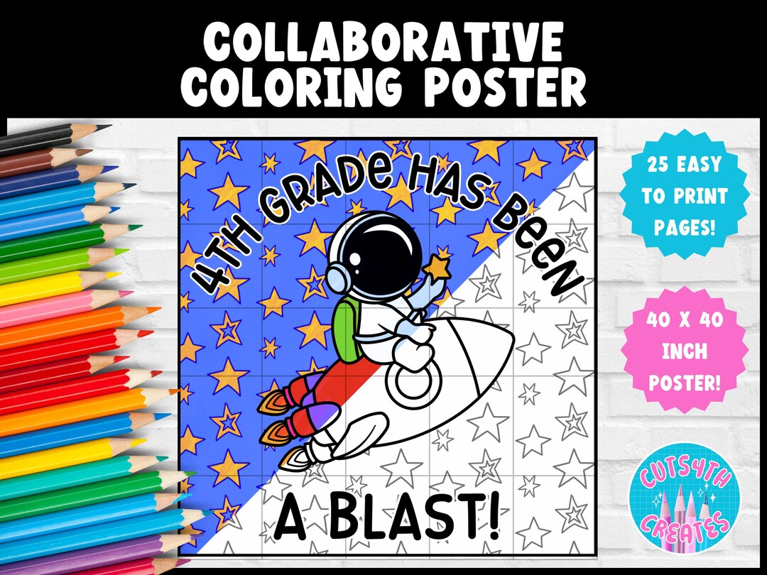 End of Year No Prep Collaborative Coloring Poster Activity | 4th Grade ...