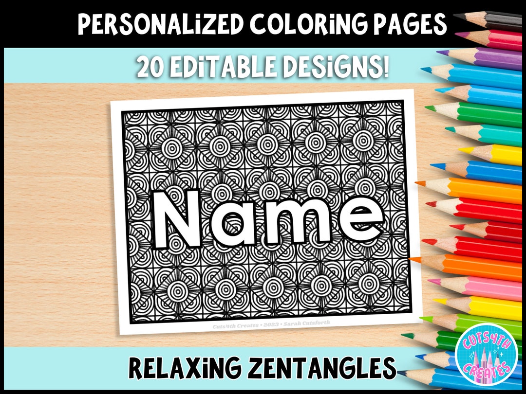 Personalized Zentangle Mindful Coloring Pages EDITABLE! Printable ...