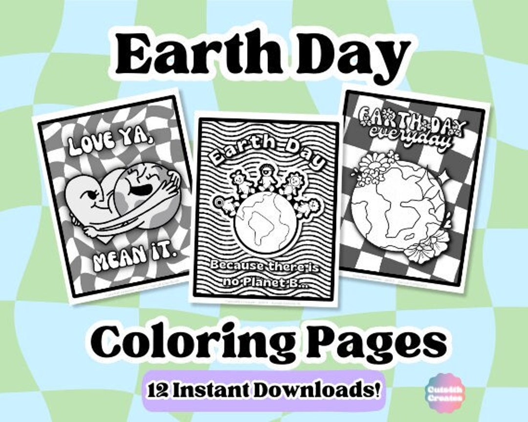 12 Earth Day Coloring Pages INSTANT Download Retro Groovy Kawaii ...