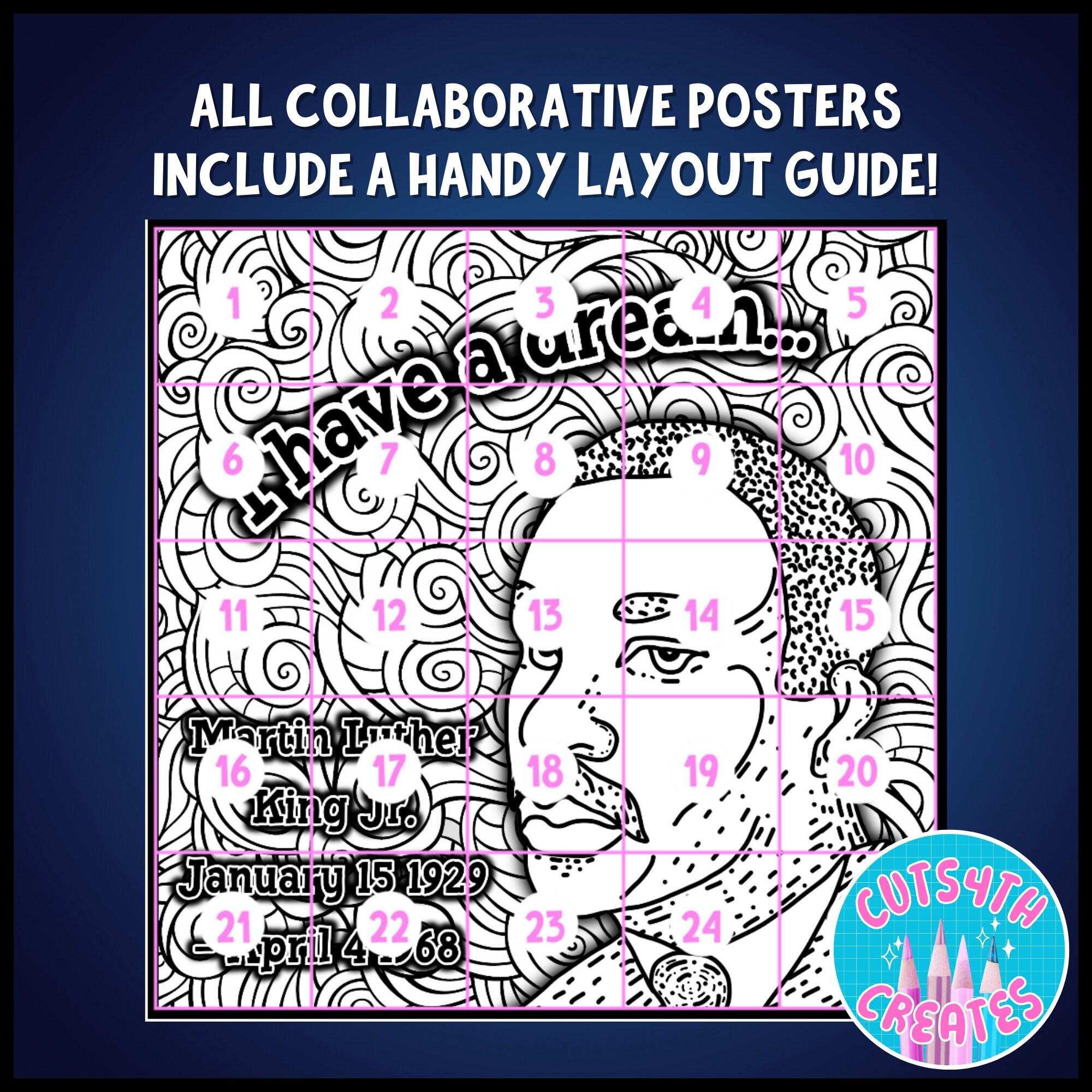 Collaborative Coloring Poster Teamwork Activity Martin Luther King Jr ...