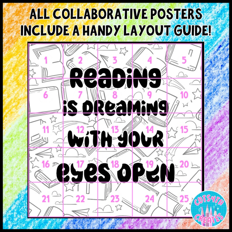 Collaborative Coloring Poster Bulletin Board Teamwork Activity "reading ...