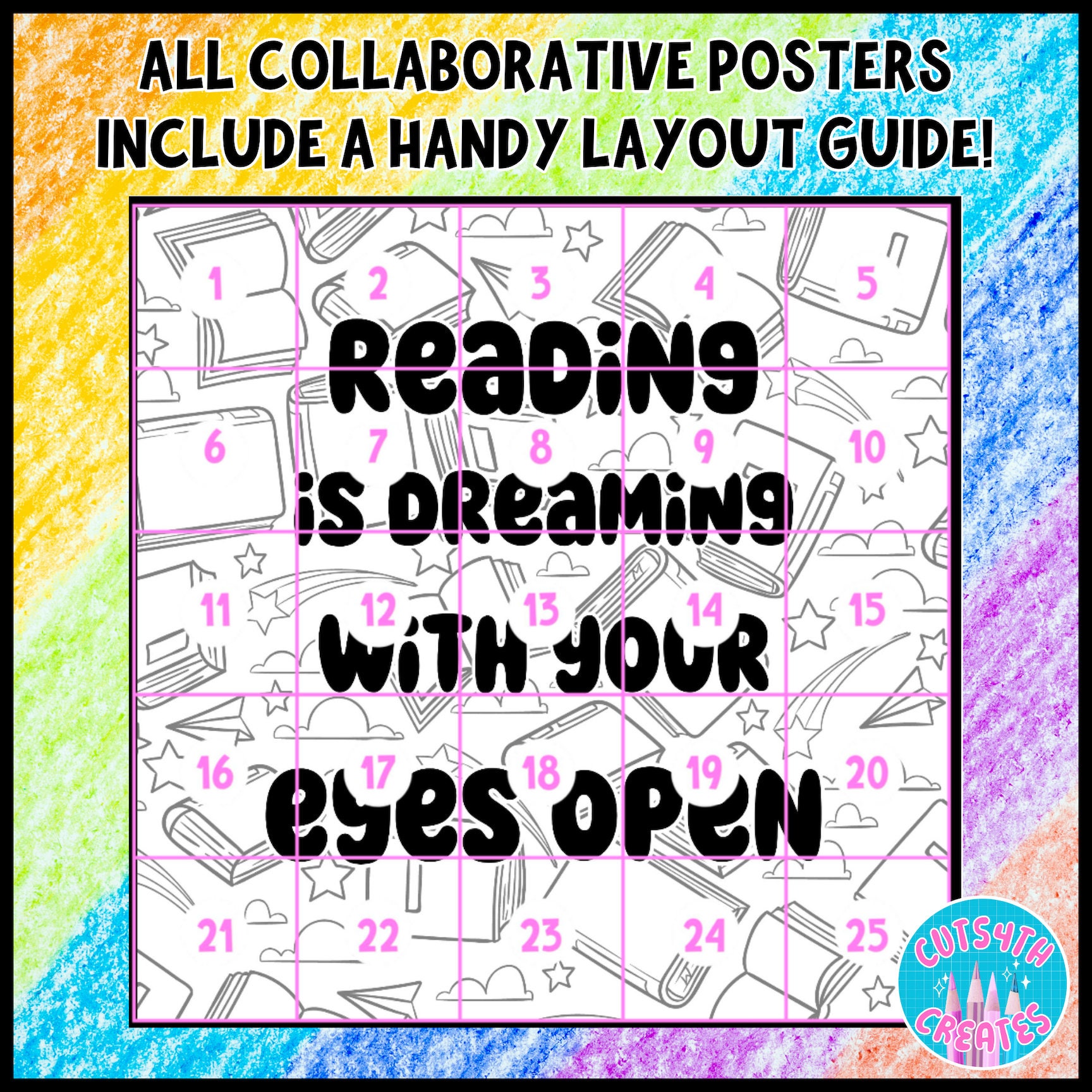 Collaborative Coloring Poster Bulletin Board Teamwork Activity "reading ...