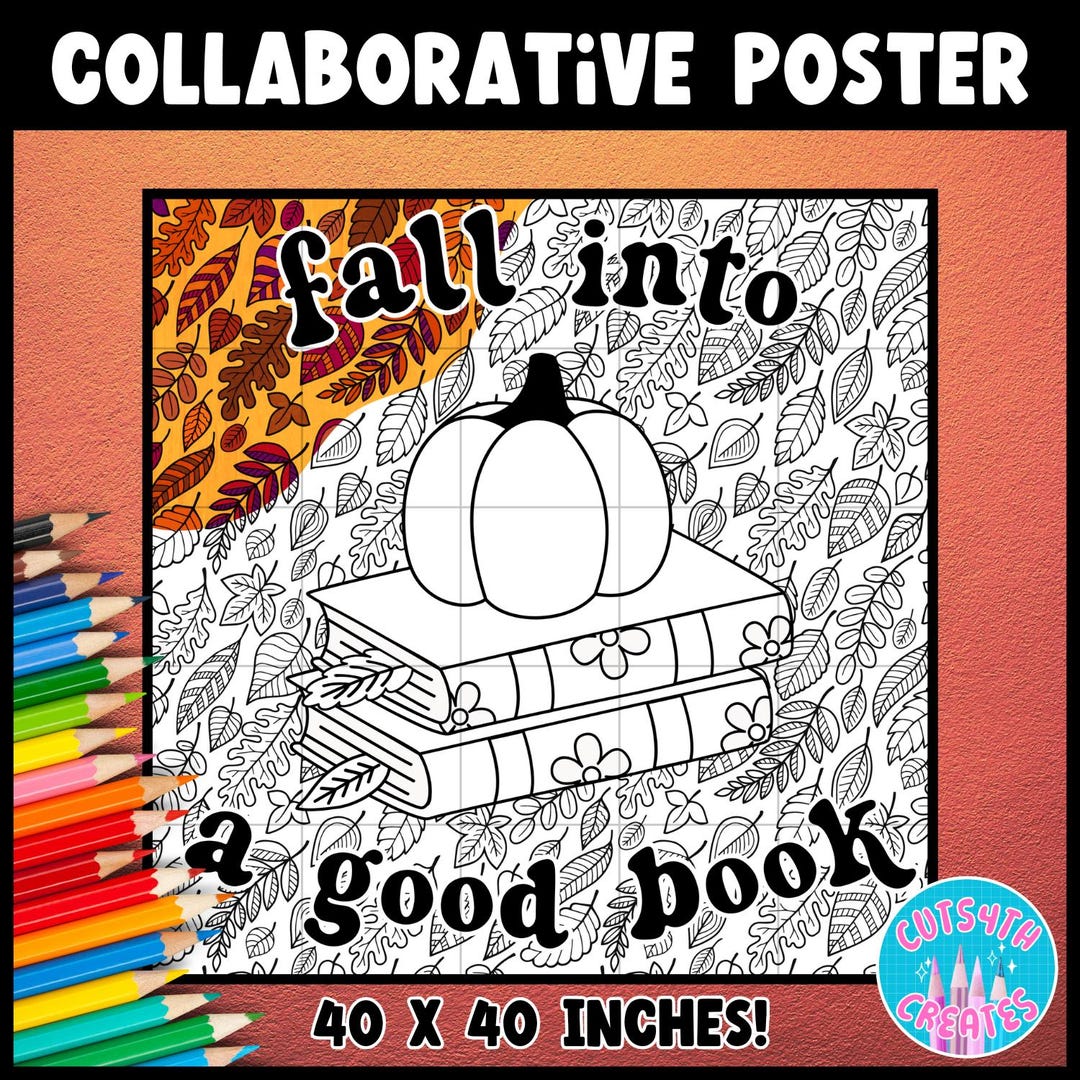 Collaborative Coloring Poster Fall Into A Good Book Elementary Library ...