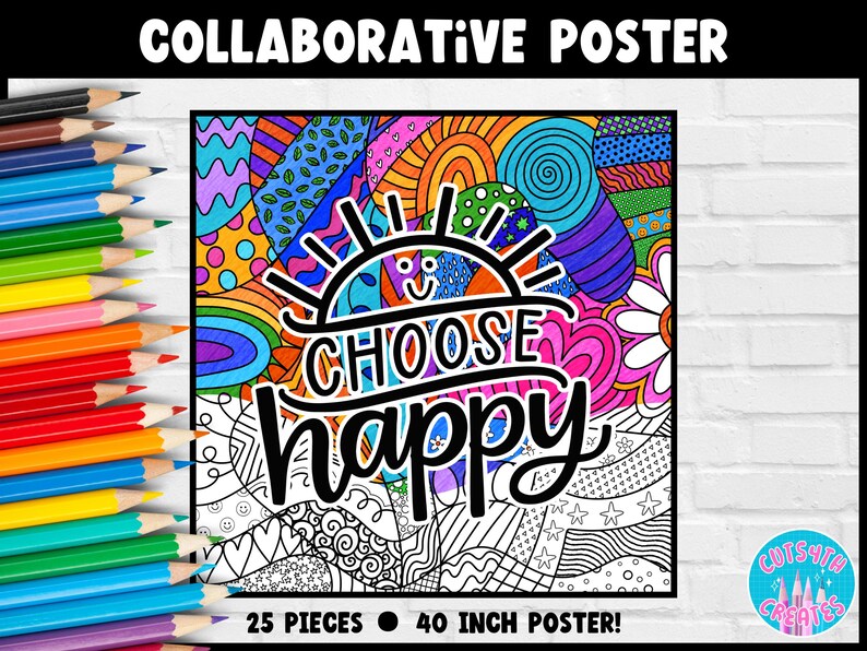 Collaborative Coloring Poster Bulletin Board 25 Pieces Choose Happy ...