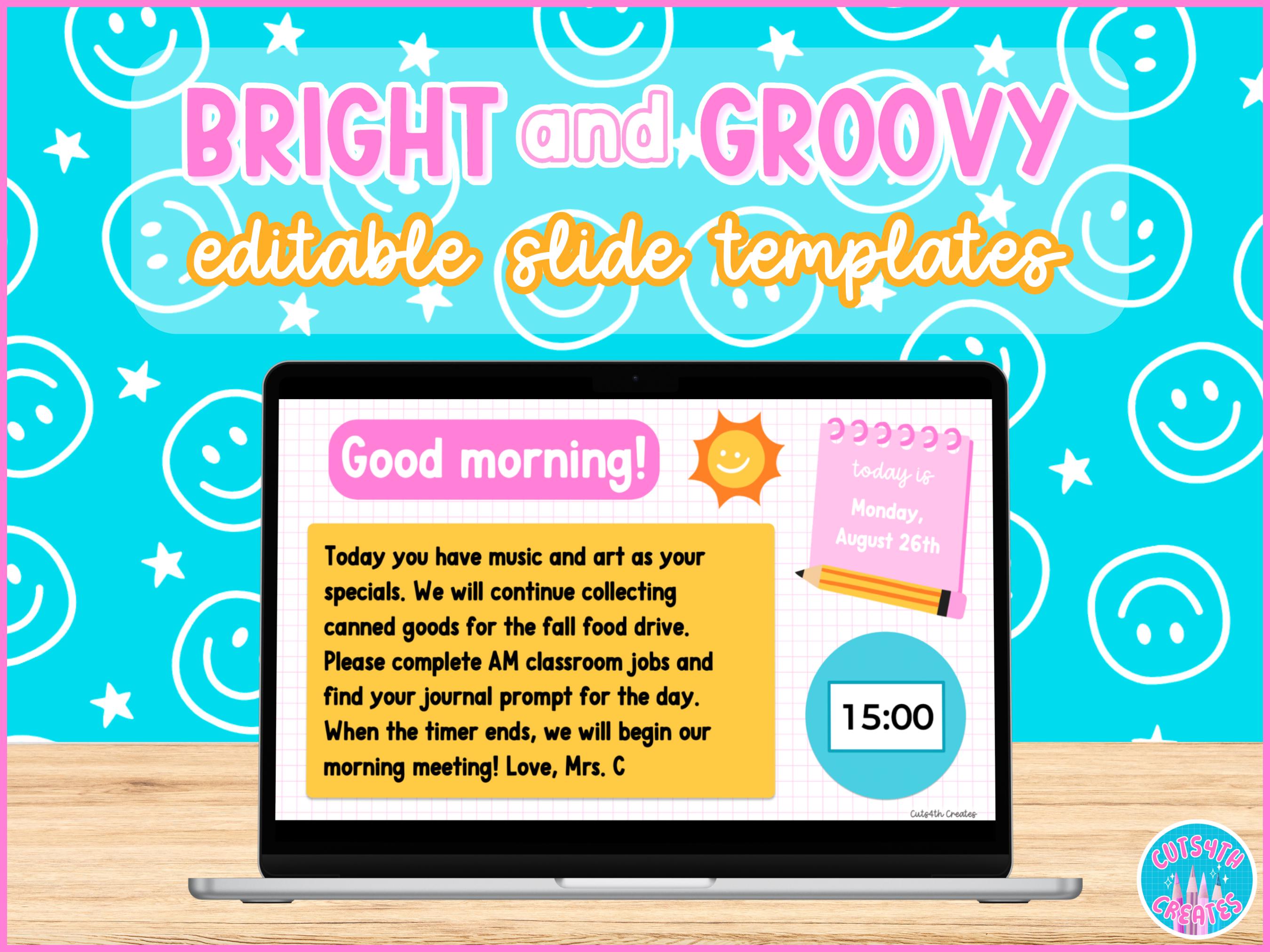 Editable Daily Slides With Timers + Moveable Clip Art Bright & Groovy ...