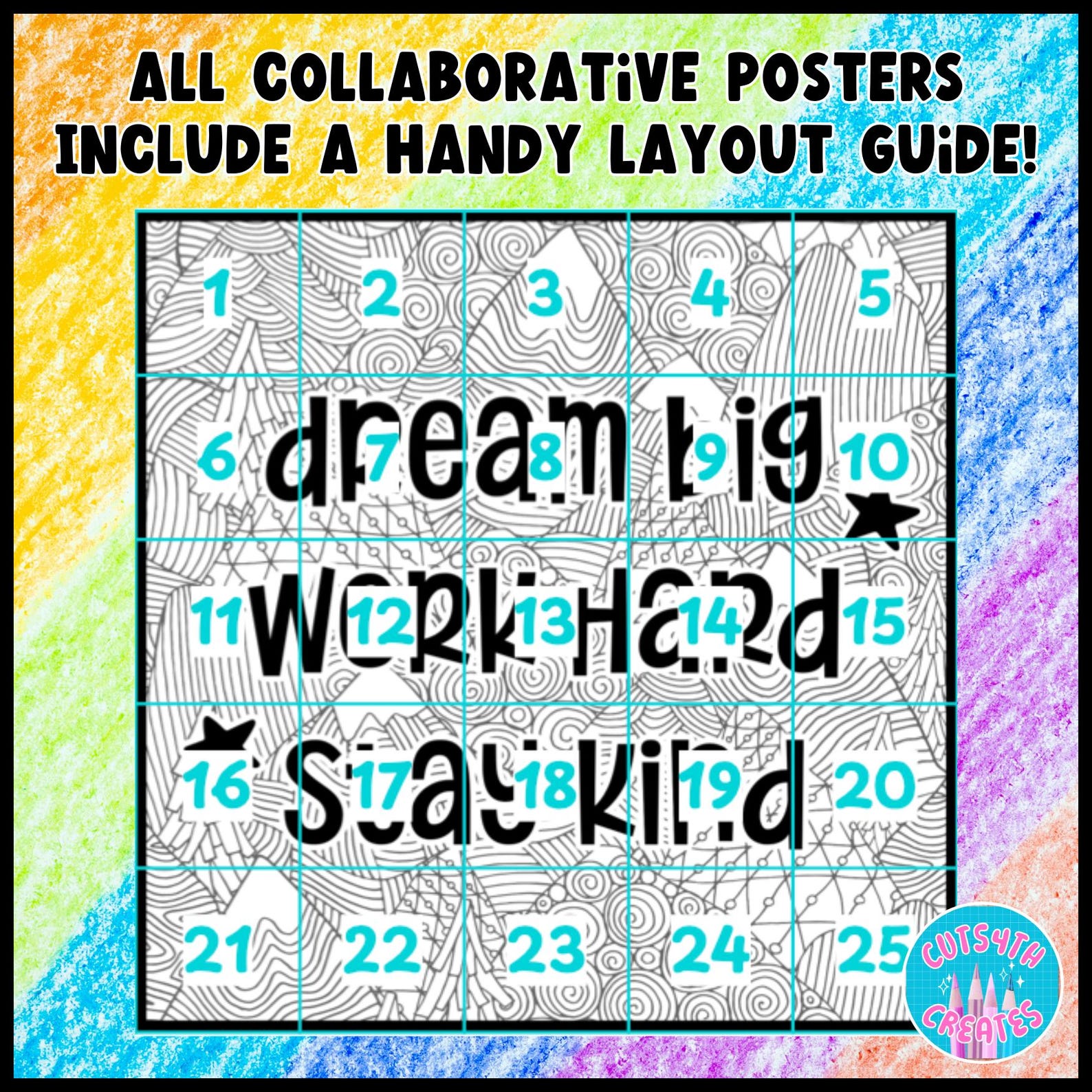 Collaborative Coloring Poster Bulletin Board 25 Pieces | Dream Big Work ...