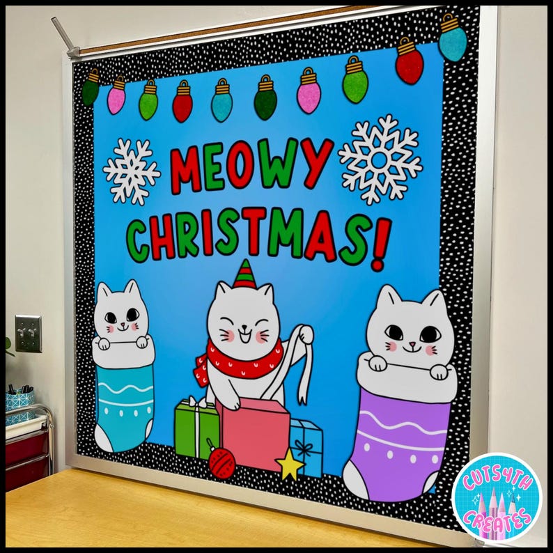 Winter Bulletin Board Kit Adorable Cats | Meowy & Bright | Meowy ...