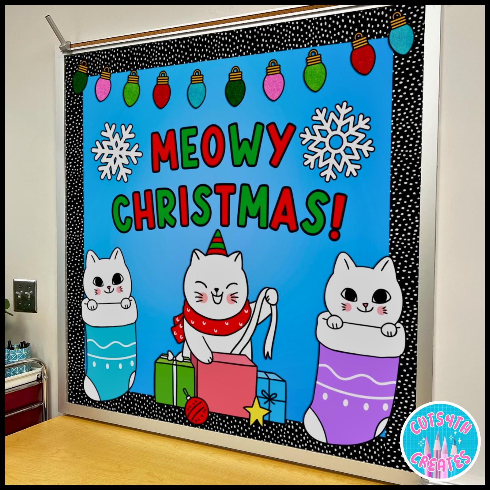 Winter Bulletin Board Kit Adorable Cats | Meowy & Bright | Meowy ...