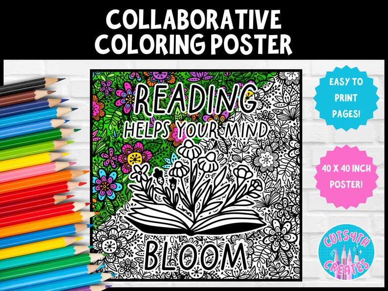 Collaborative Coloring Poster Teamwork Activity "reading Helps Your ...