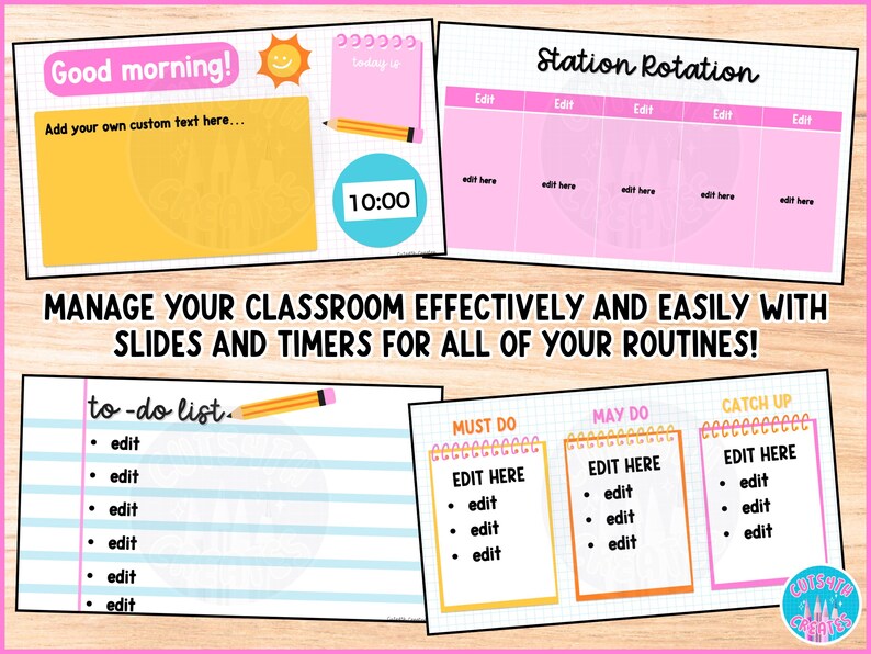 Editable Daily Slides With Timers + Moveable Clip Art Bright & Groovy ...