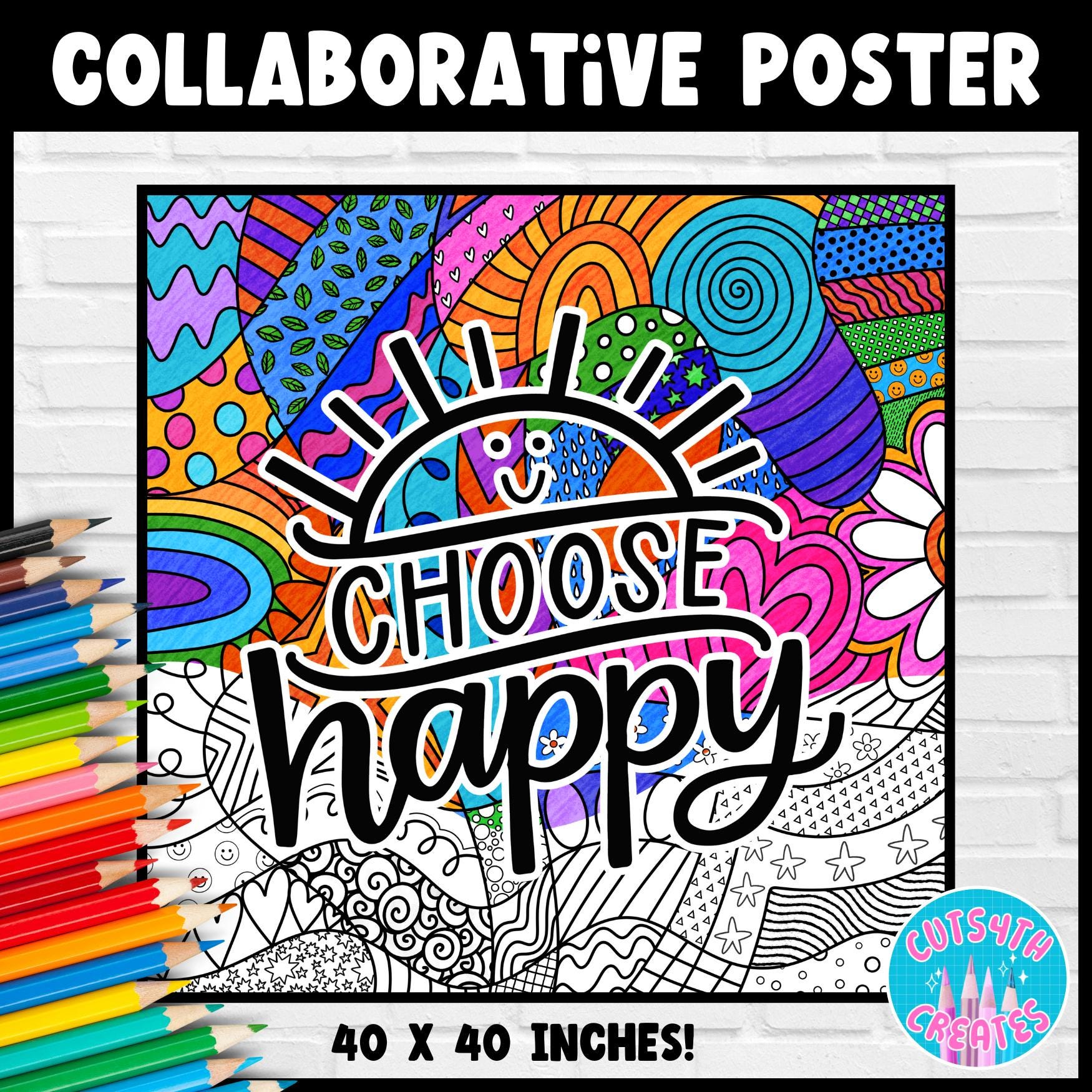 Collaborative Coloring Poster Bulletin Board 25 Pieces Choose Happy ...