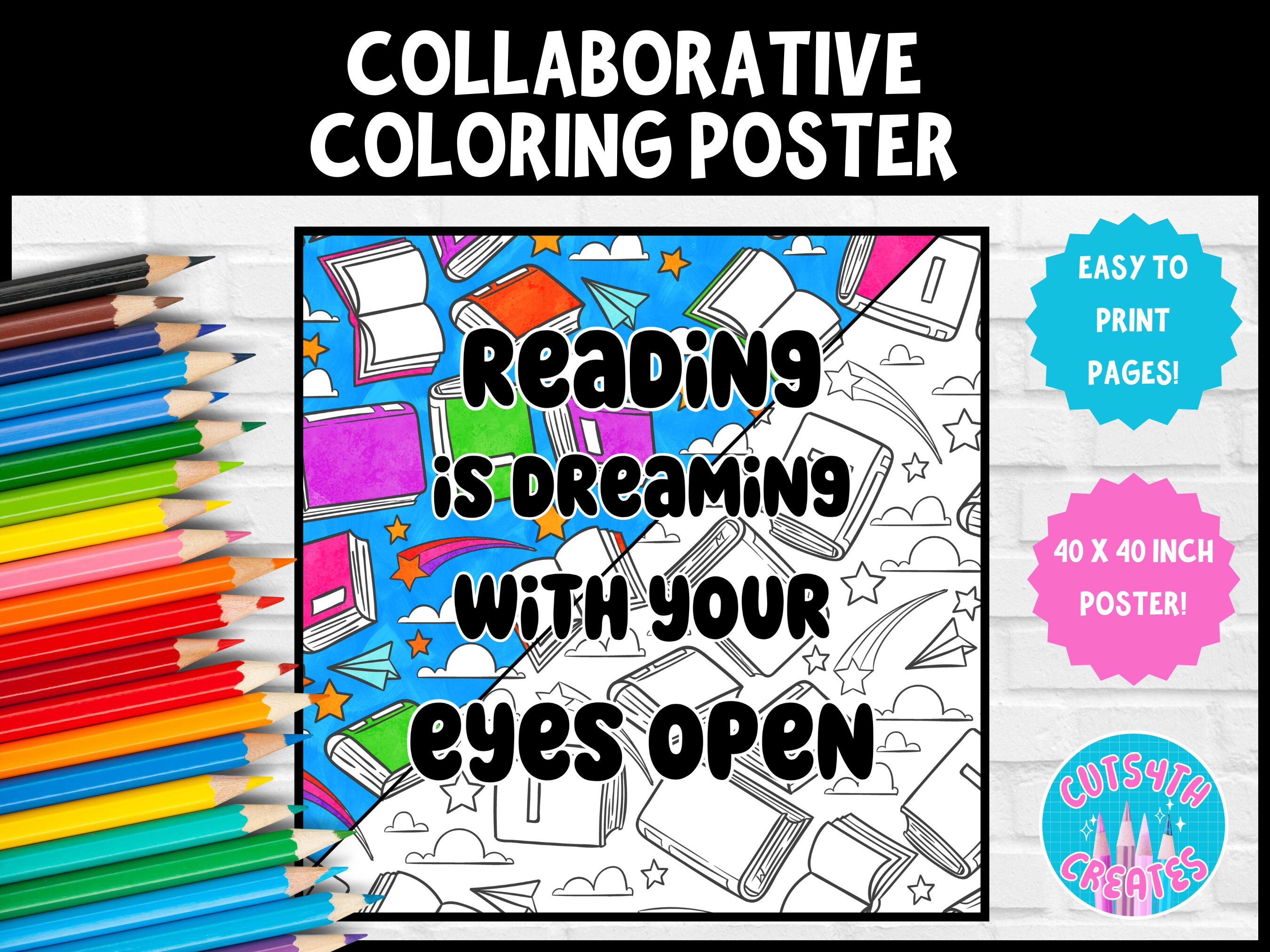 Collaborative Coloring Poster Bulletin Board Teamwork Activity reading ...