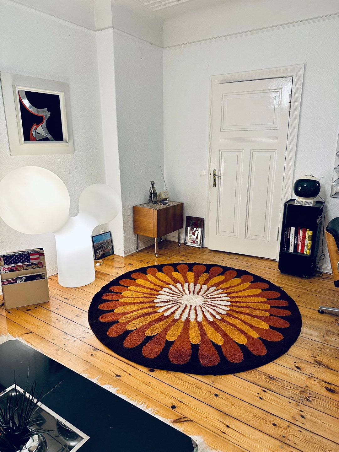 SPACE ACE // 70s Vintage Psychedelic XXL 2m Sunburst Rya Rug Carpet ...