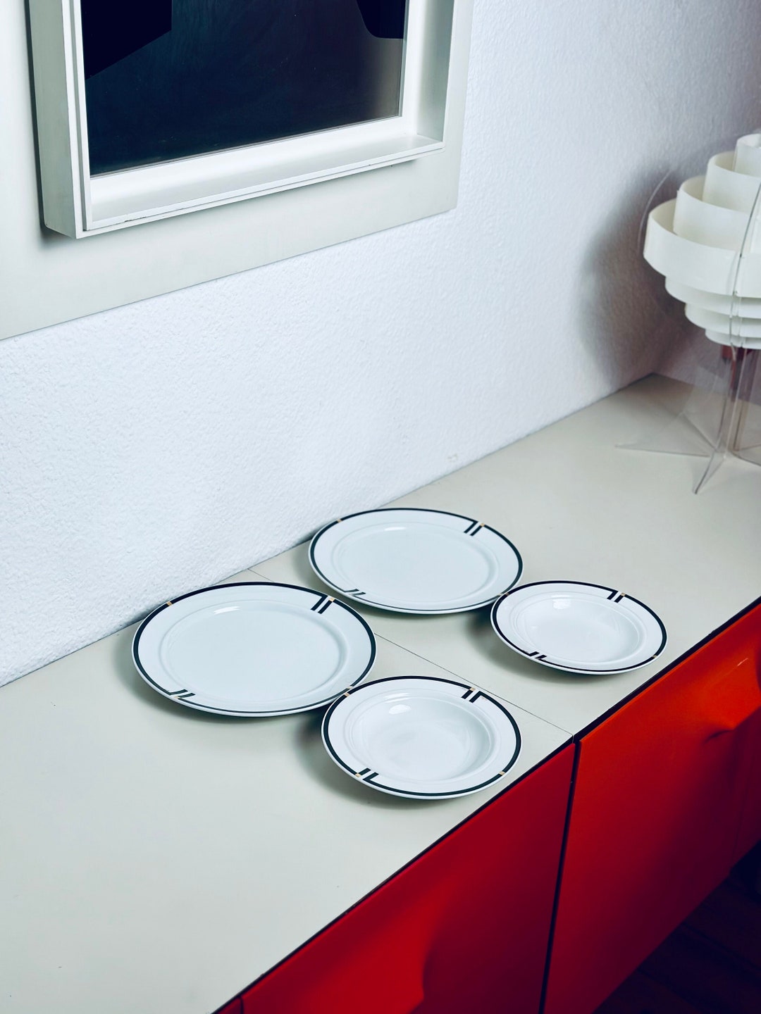 POST MODERN // 80s Vintage 4 Piece Set Cupola Nera Plates by Rosenthal ...