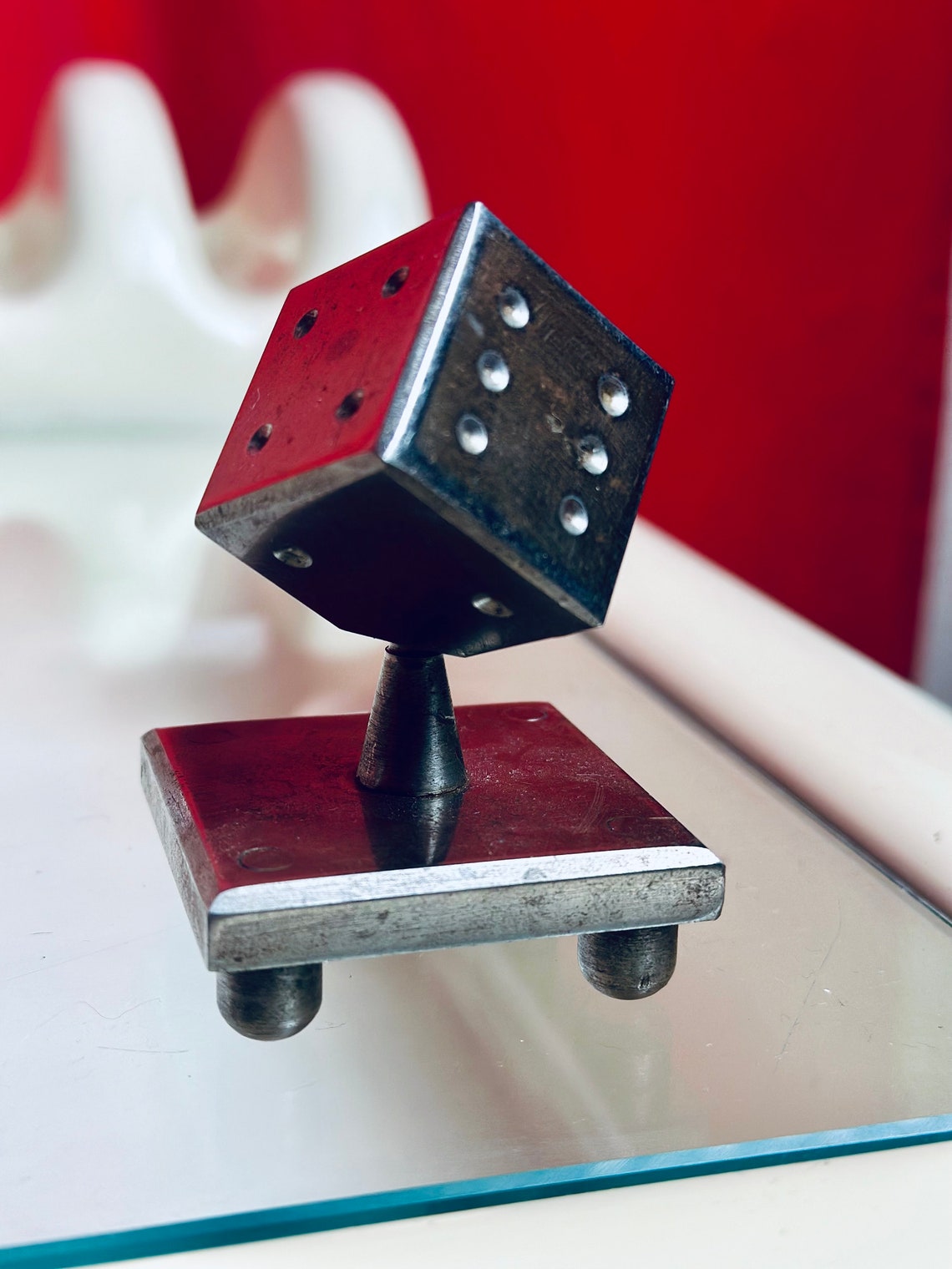 70s // Vintage Metal Dice Paperweight Desk Ornament - Etsy