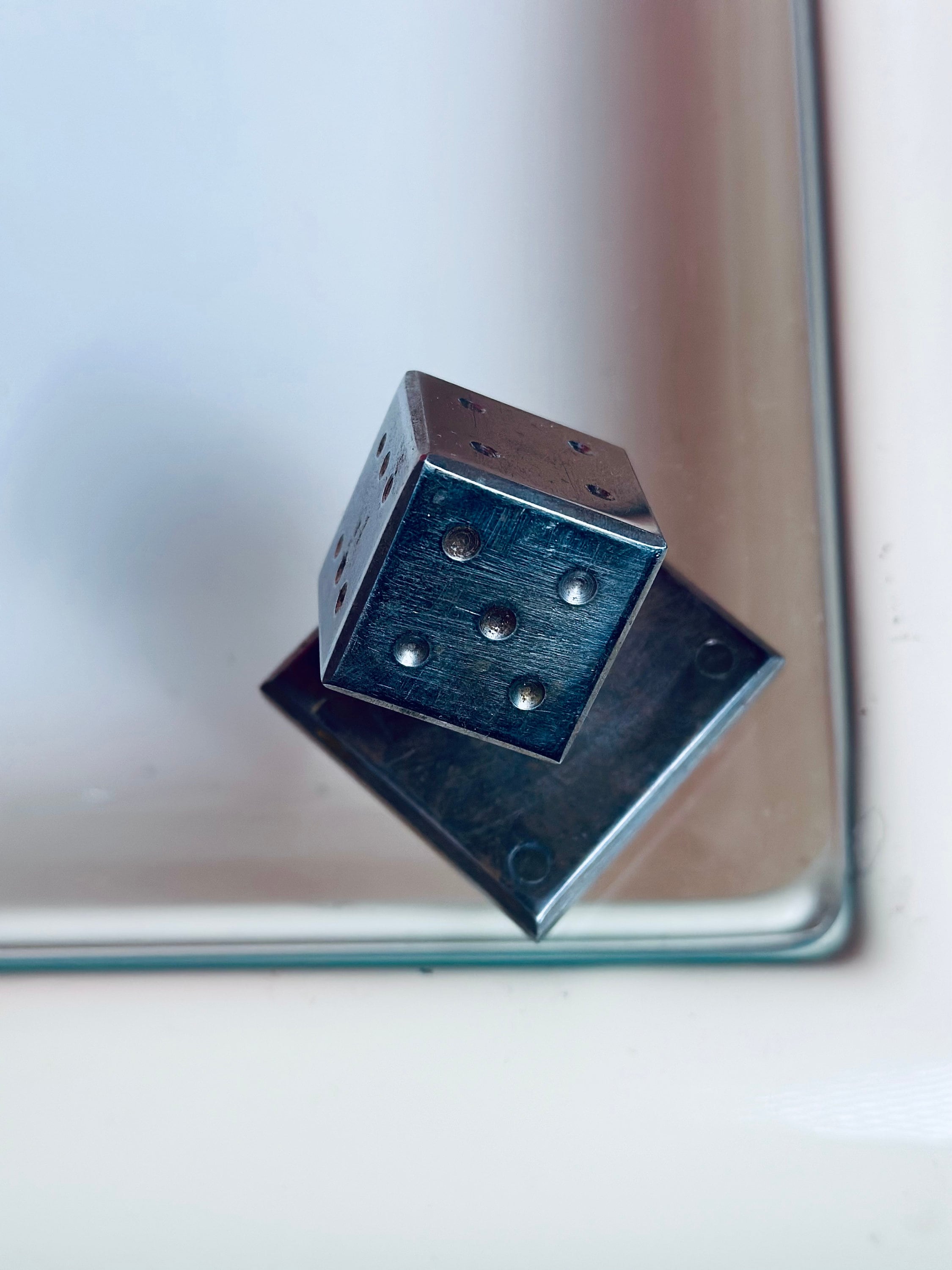 70s // Vintage Metal Dice Paperweight Desk Ornament - Etsy