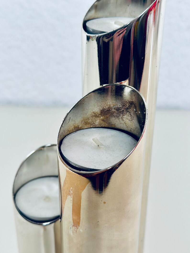 SPACE AGE // 70s Vintage Set of 3 Chrome Candle Holders Candlesticks ...
