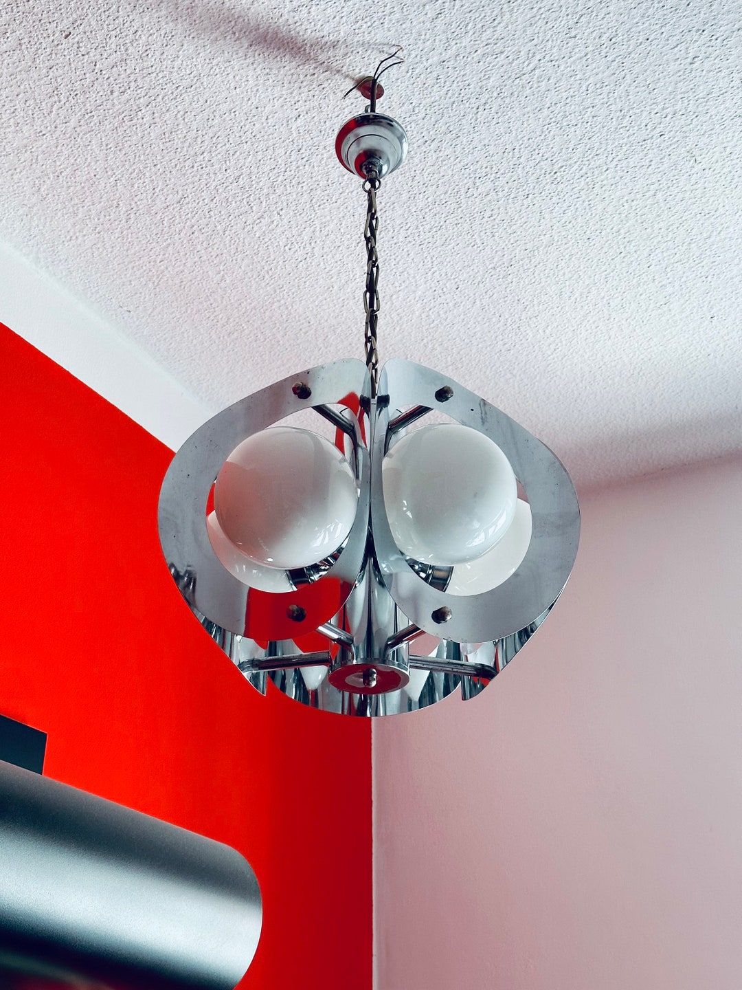 SPACE AGE // Vintage Mazzega Chrom Deckenleuchte Lamp Chandelier Von ...