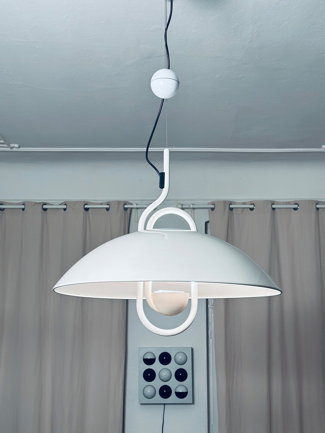 POST MODERN // 80s Vintage XXL Metal Dome Moon Hanging Ceiling Lamp by ...