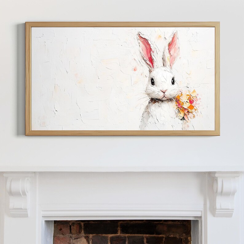 Boho Easter Bunny Painting: Spring TV Frame Art (digital Download) - Etsy