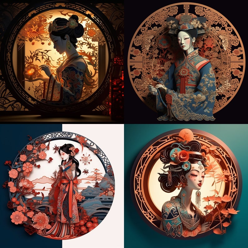 Multidimensional Chinese Woman Paper-cut Illustrations Midjourney ...