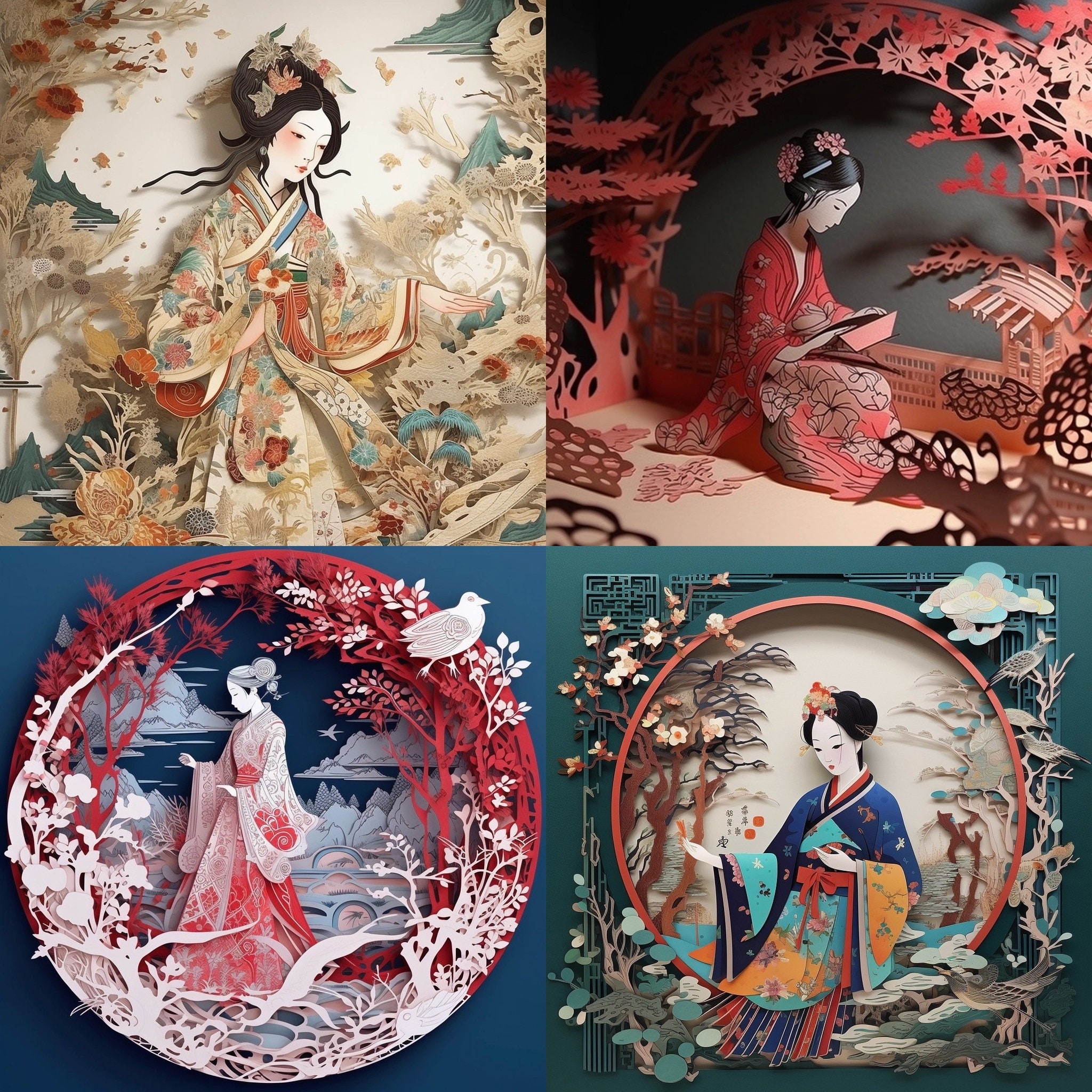 Multidimensional Chinese Woman Paper-cut Illustrations Midjourney ...
