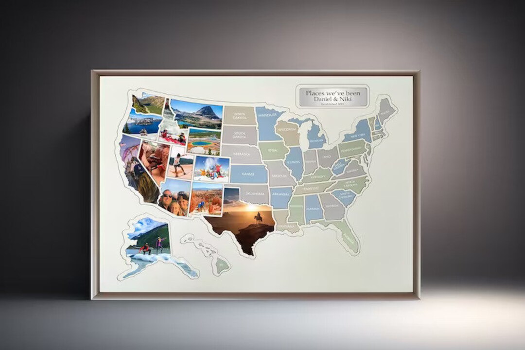 Personalized USA Photo Map With Wooden Frame Create a Travel Collage ...