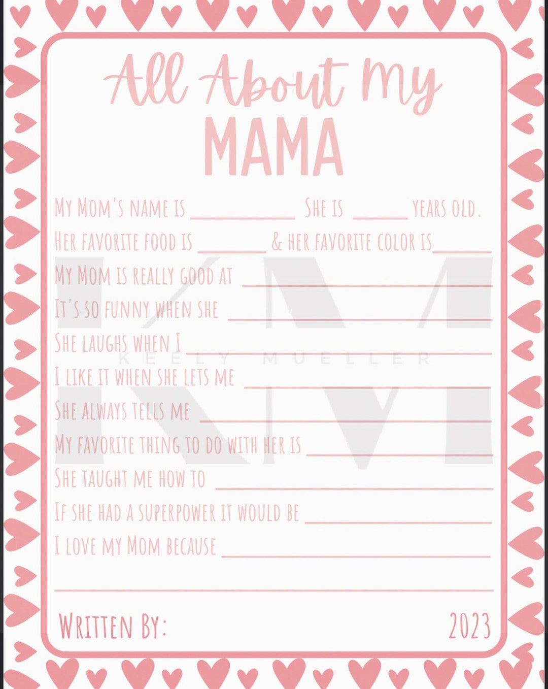 All About My - Mom, Grandma, Aunt, Etc. PRINTABLE SHEET - Etsy